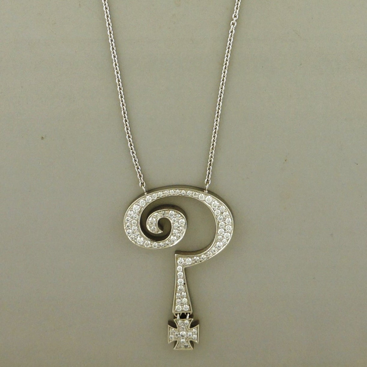 CUSTOM PLATINUM INDIAN LARRY QUESTION MARK PENDANT WITH 84 – RingMaster ...